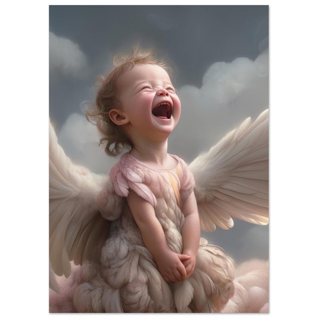 Laughing Pink Angel Premium Matte Paper Poster - Art Work by Marina Blue Studio - Etsy