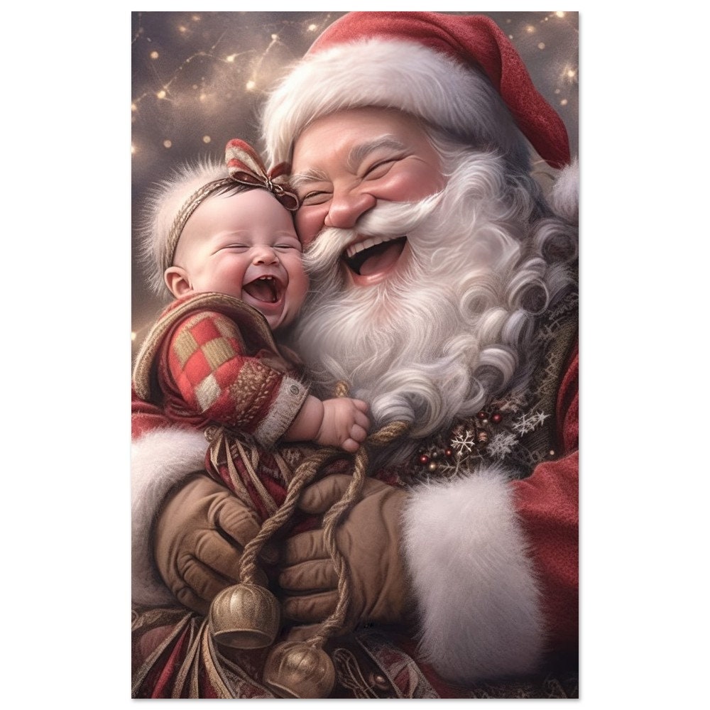 Santa and Baby Art Print - Festive Christmas Decor - Etsy