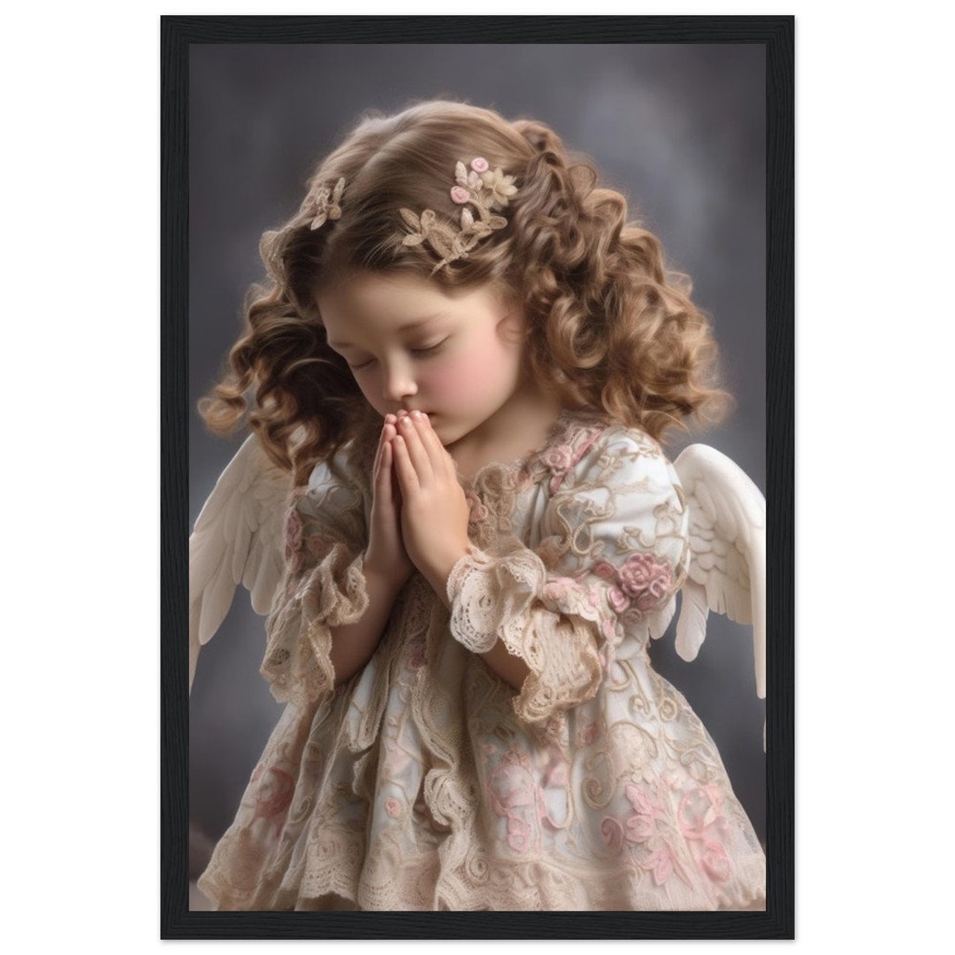 Premium Matte Paper Wooden Framed Poster praying Angel Wall Art by ...
