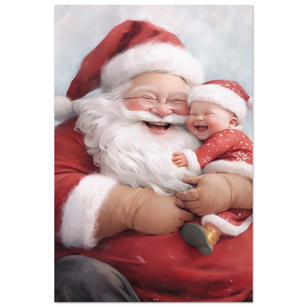 Happy Santa & Baby Art Print: Christmas Wall Decor - Etsy
