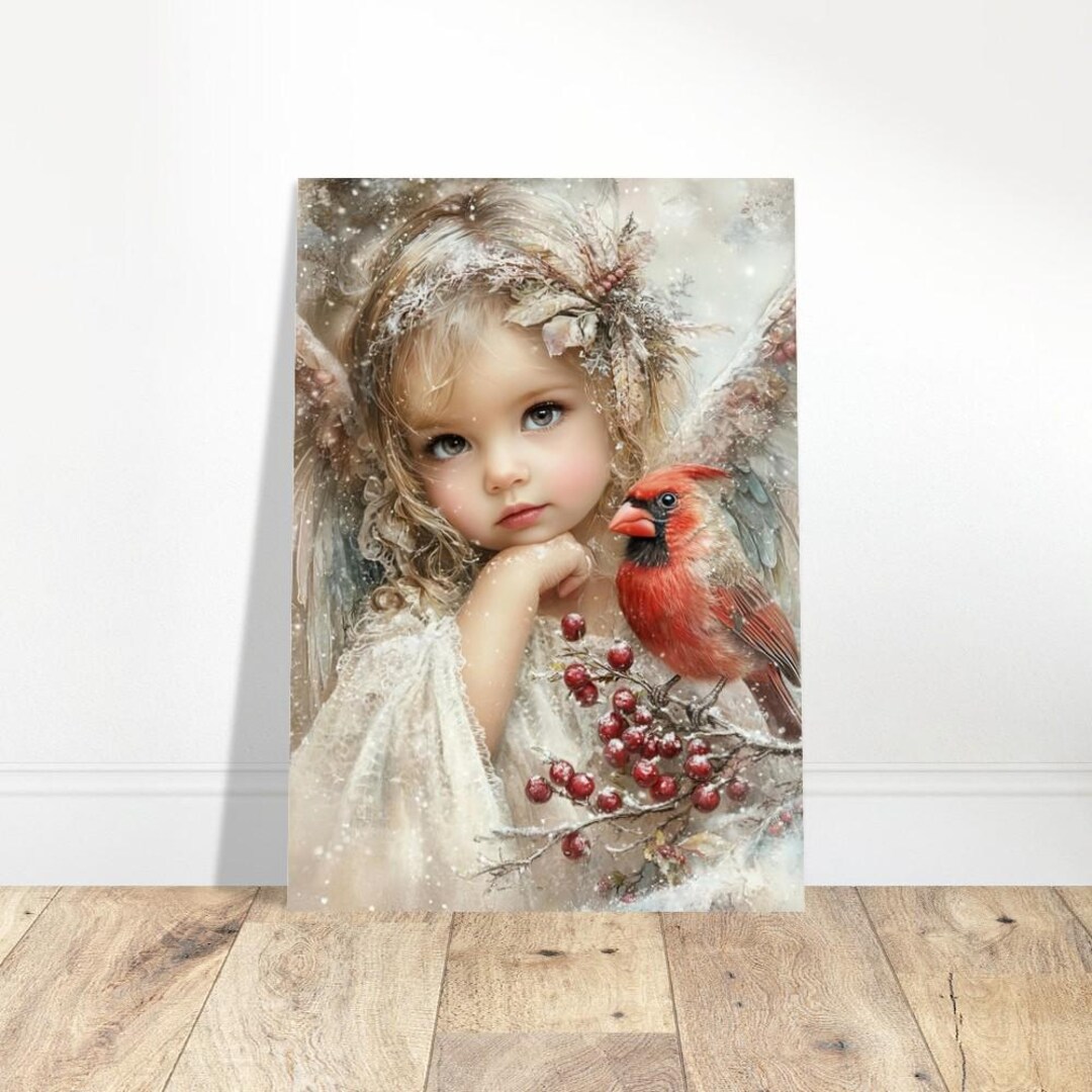 Fine Art Poster - Winter Angel With Cardinal Bird - Artwork by Marina ...