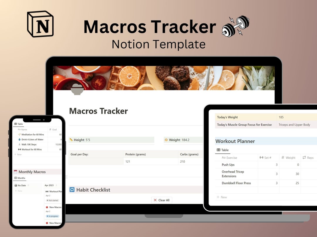 Notion Template Macros Tracker Daily Macros Tracking - Etsy