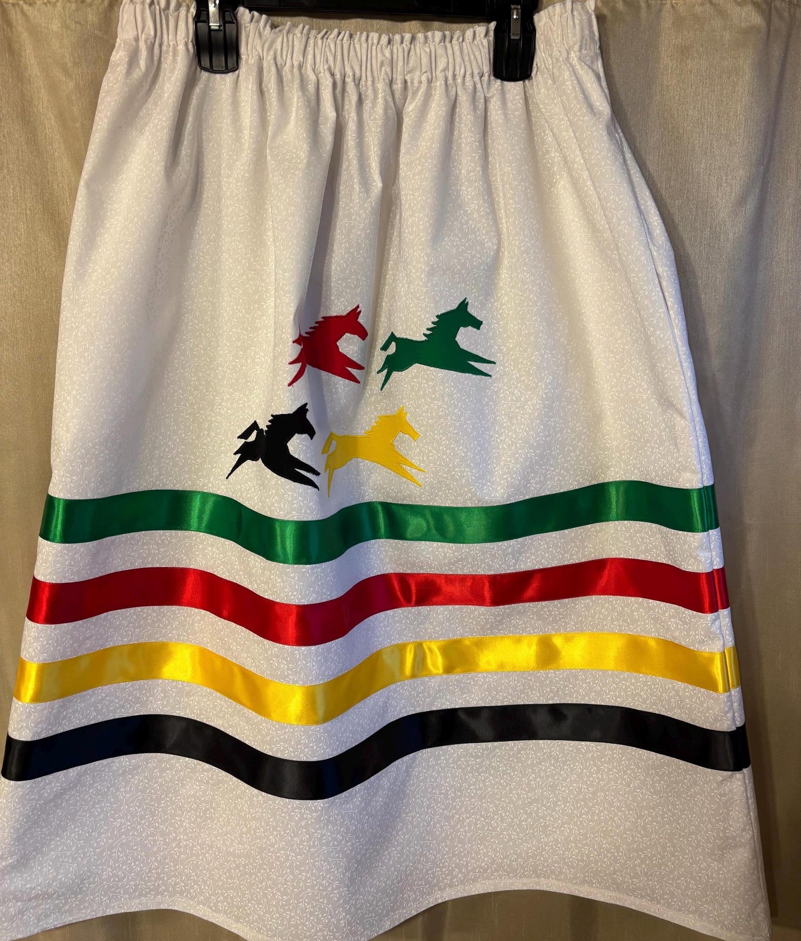 Price Reduced. Native American Ribbon Skirt “running Horses and Tracks ...