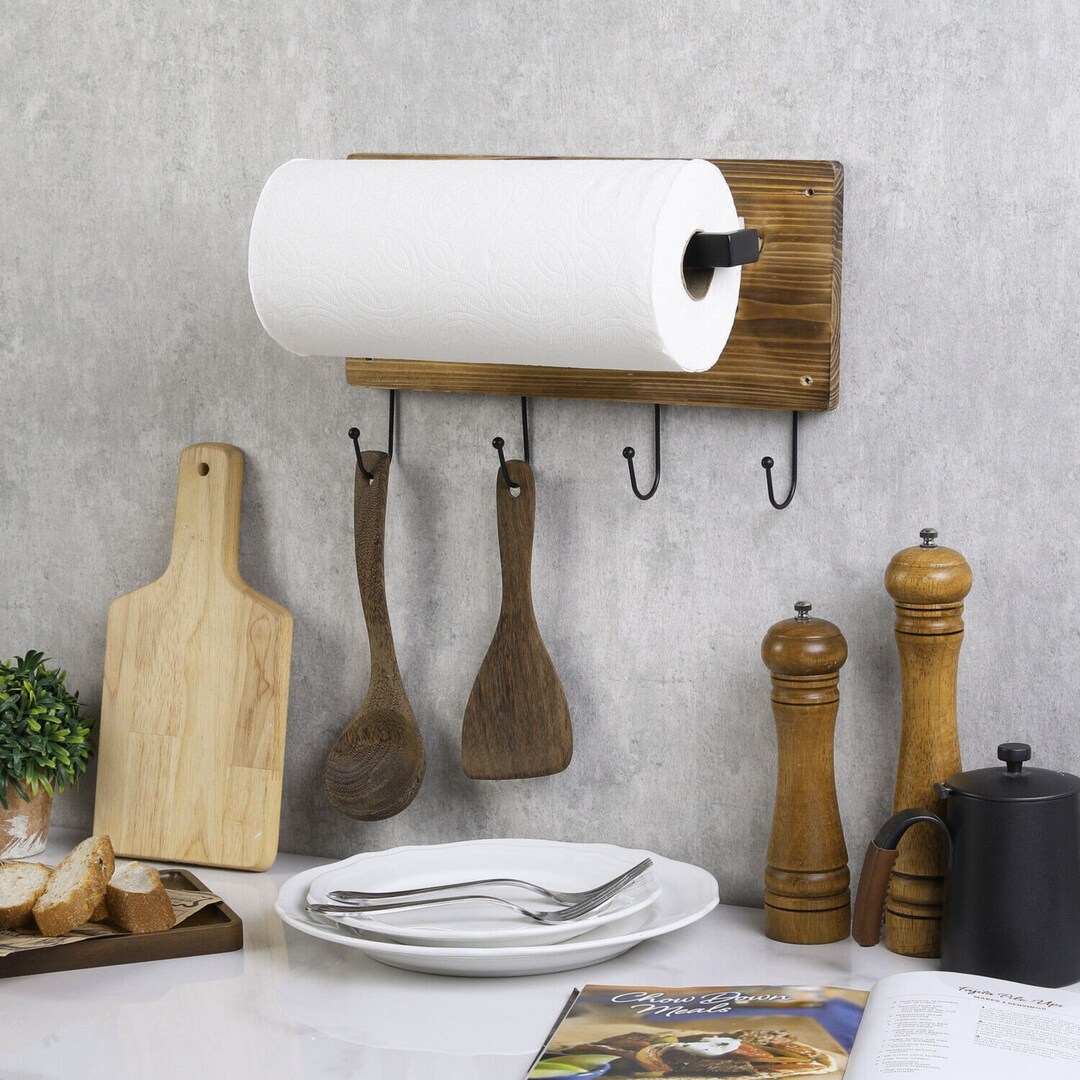 Rustic Burnt Wood & Black Metal Wall Mount Kitchen Towel Rack - Etsy
