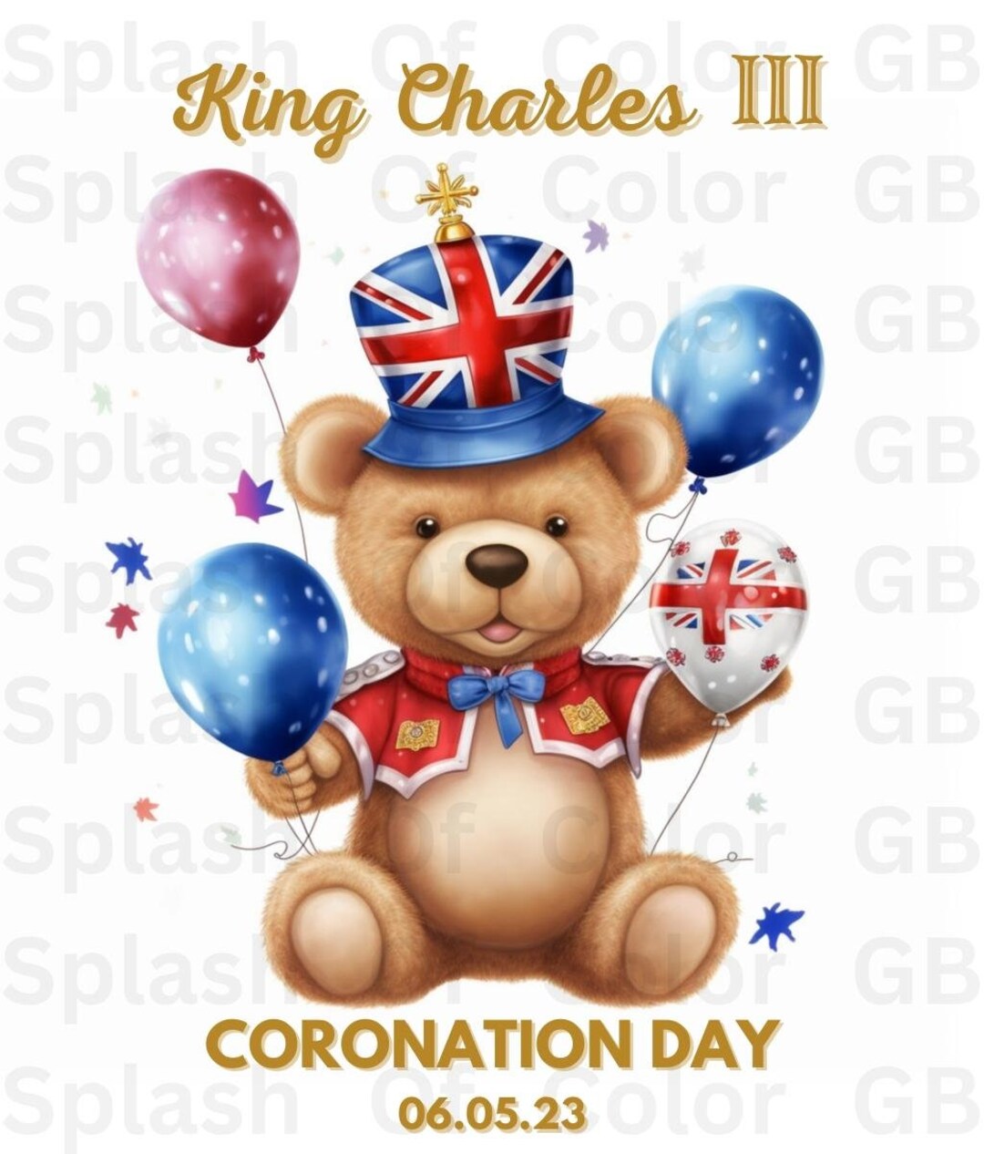 King Charles III Coronation Day 2023, Cute Teddy Bear, Union Jack, PNG, Sublimation Design ...