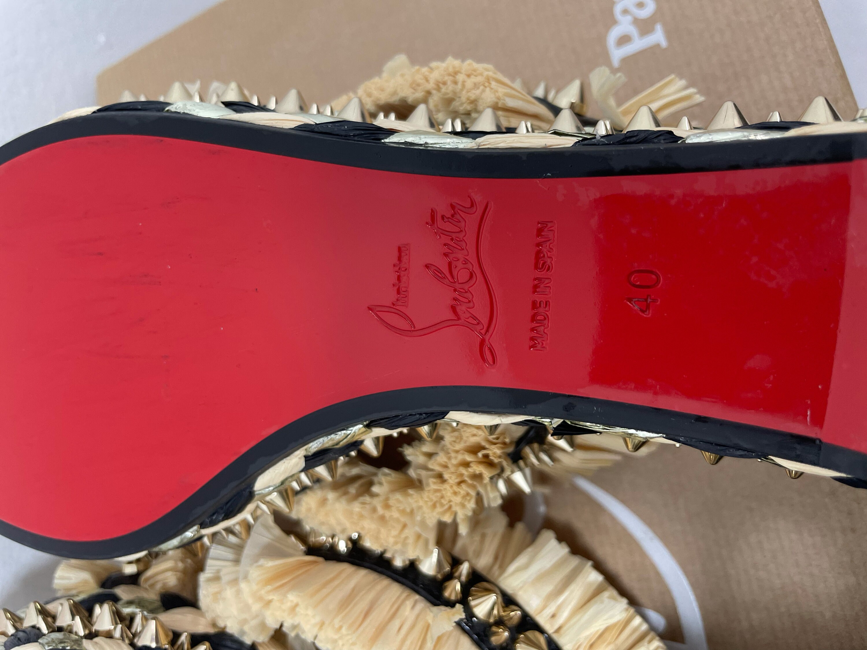 Christian Louboutin Spiked Raffia Embossed Red Bottom Sandals Size 9 - Etsy