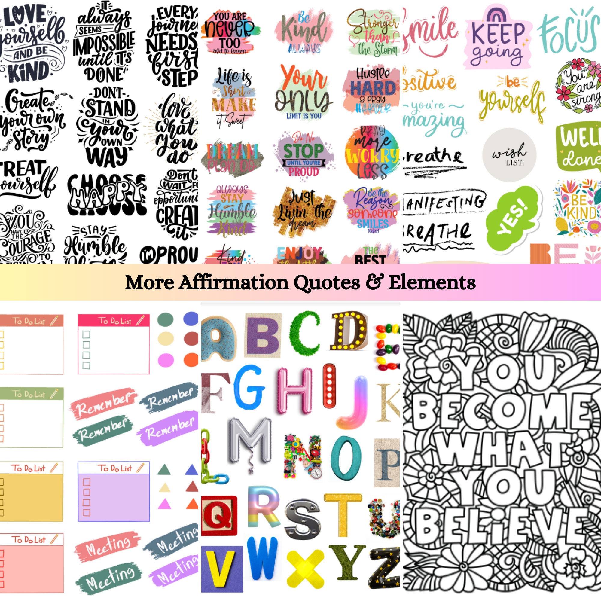 Vision Board Clip Art Affirmation Quotes & Backgrounds Printable Images ...