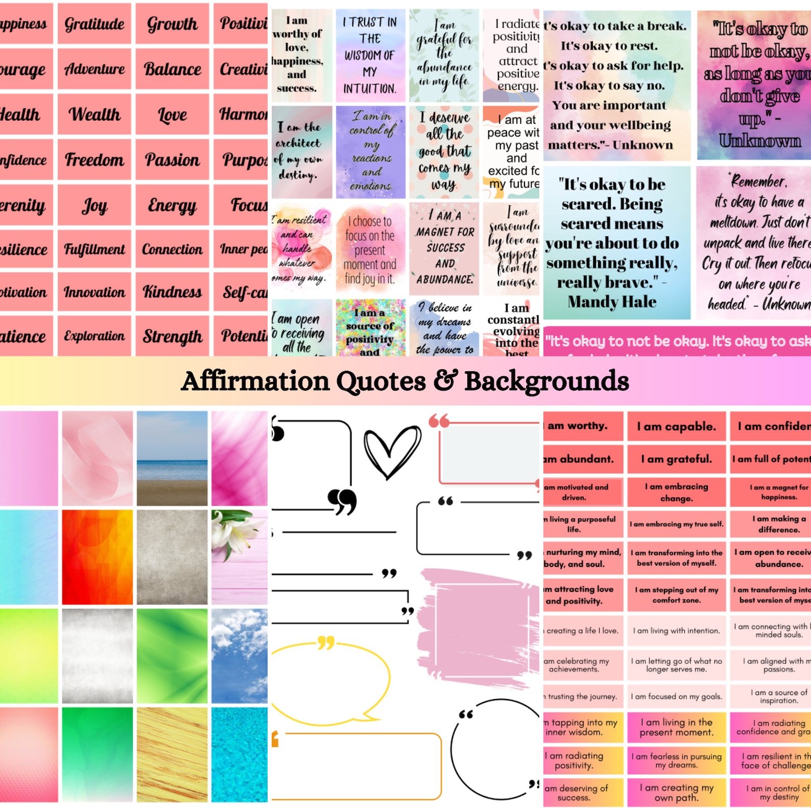 Vision Board Clip Art Affirmation Quotes & Backgrounds Printable Images ...