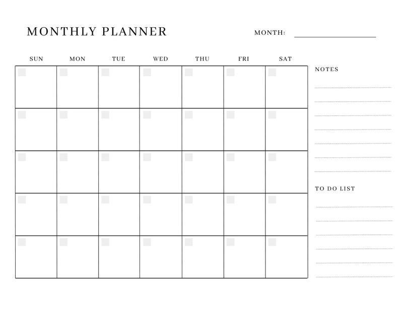 Blank Monthly Planner Weekly Planner Landscape Letter Size - Etsy
