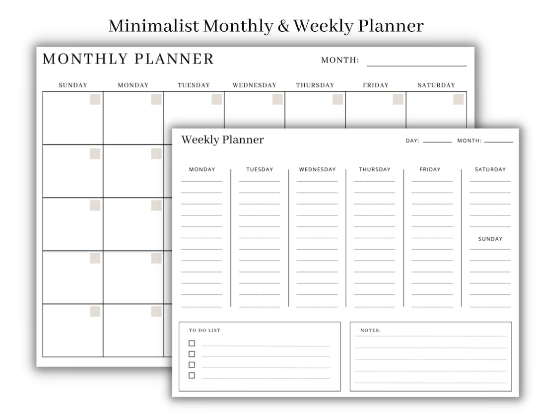 Blank Monthly Planner Weekly Planner Landscape Letter Size - Etsy