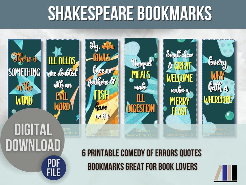 Shakespeare Bookmark Set Comedy of Errors Quotes, Book Club Gift ...