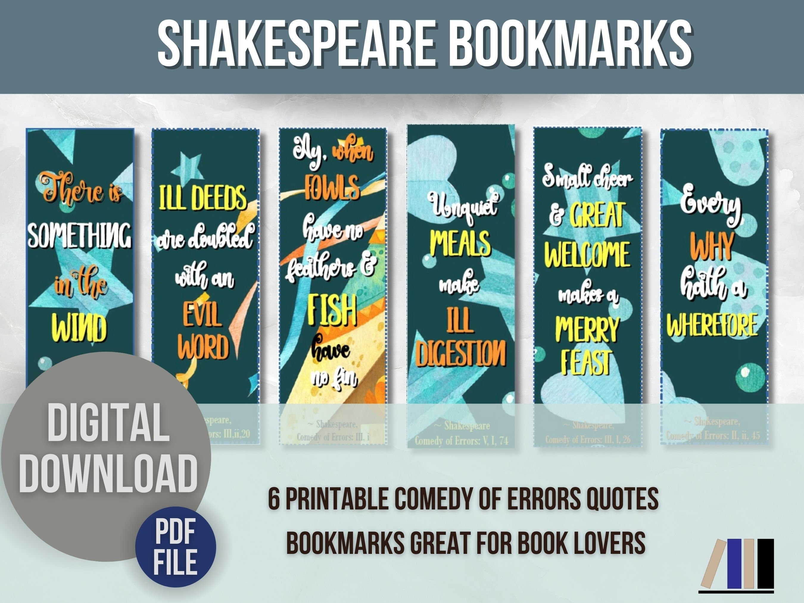 Shakespeare Bookmark Set Comedy of Errors Quotes, Book Club Gift ...