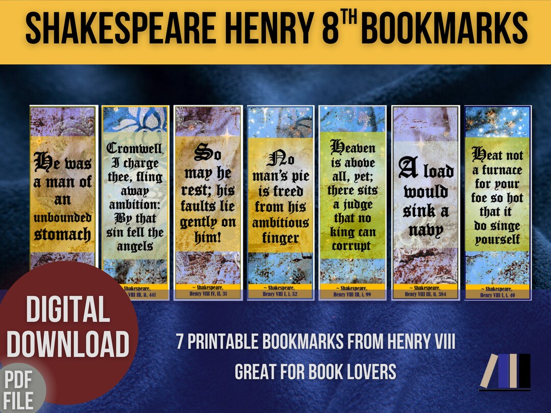 Shakespeare Bookmarks Henry VIII Quotes, Book Club Gift, Shakespeare ...