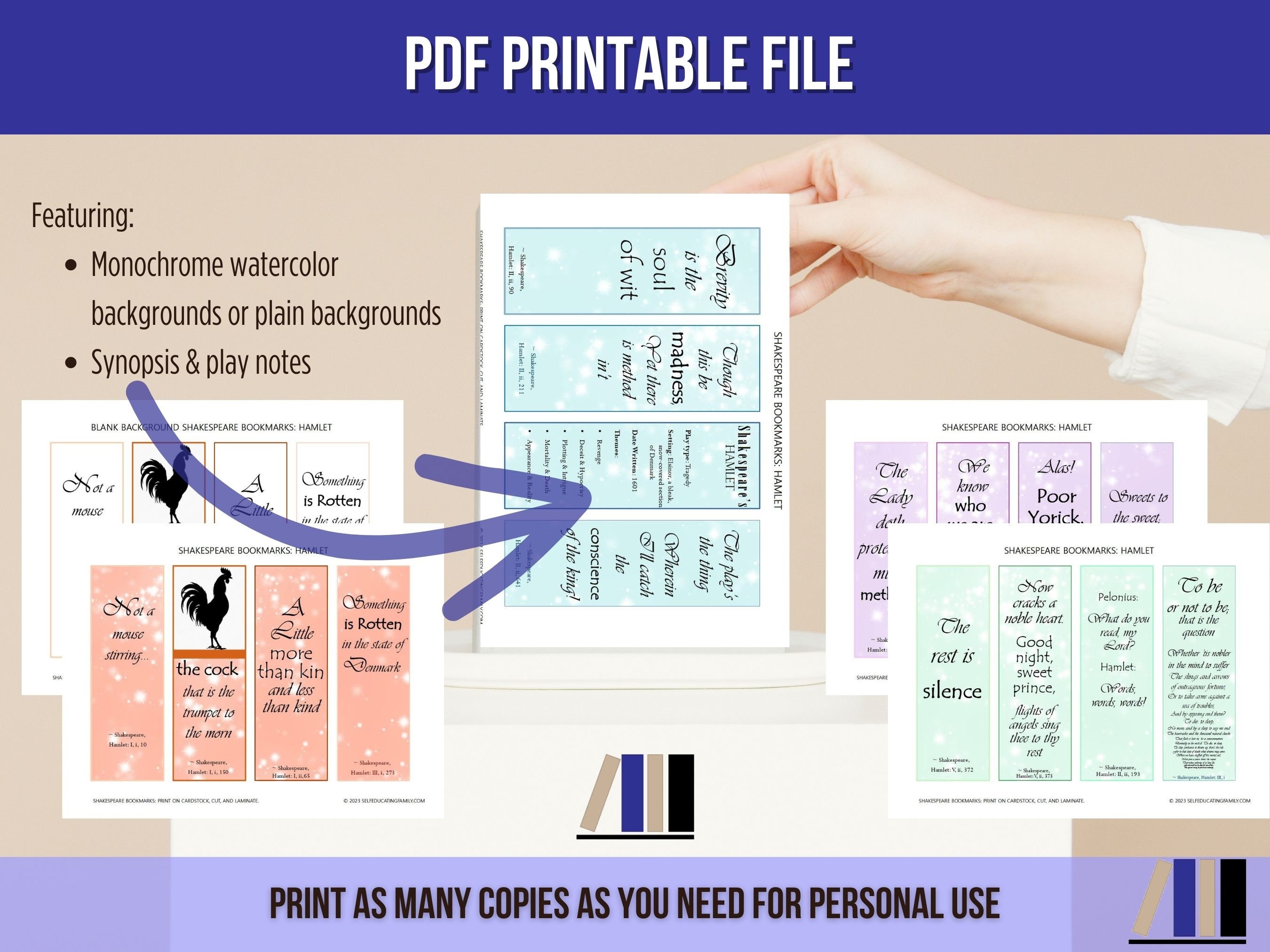 Shakespeare Bookmarks Hamlet Quotes, Book Club Gift, Shakespeare Gift ...