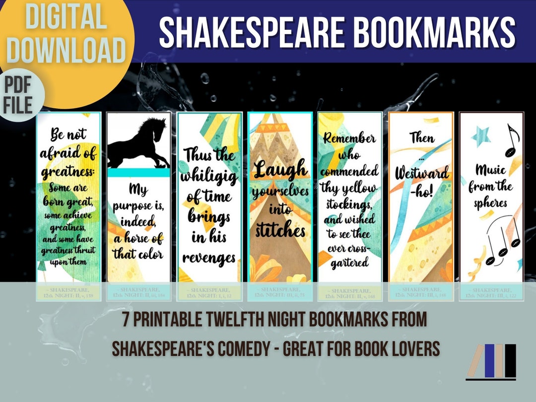 Shakespeare Bookmarks Twelfth Night Quotes, Book Club Gift, Shakespeare ...