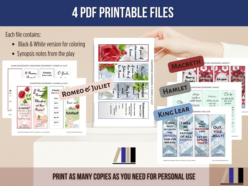 Shakespeare Bookmarks Tragedy Bundle, Book Club Gift, Shakespeare Gift ...