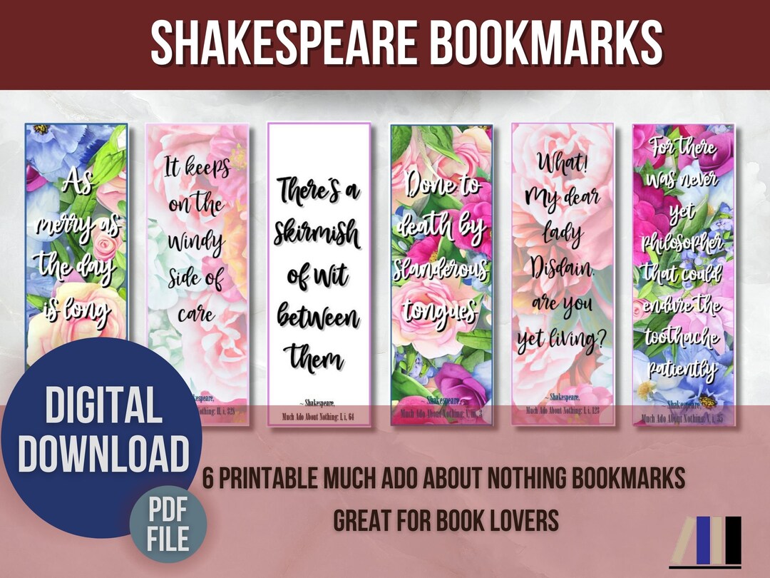 Shakespeare Bookmarks Much Ado About Nothing Quotes, Book Club Gift ...