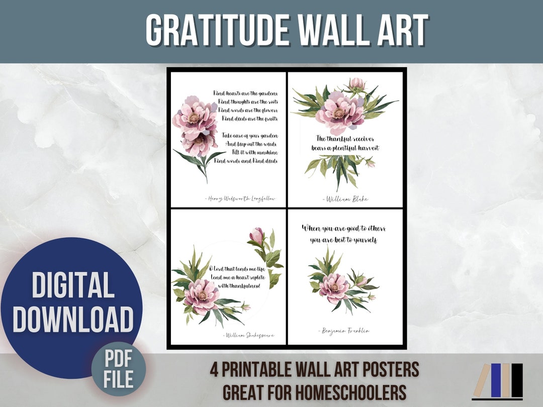 Digital Wall Art Gratitude Posters With Inspirational Quotes for Your ...