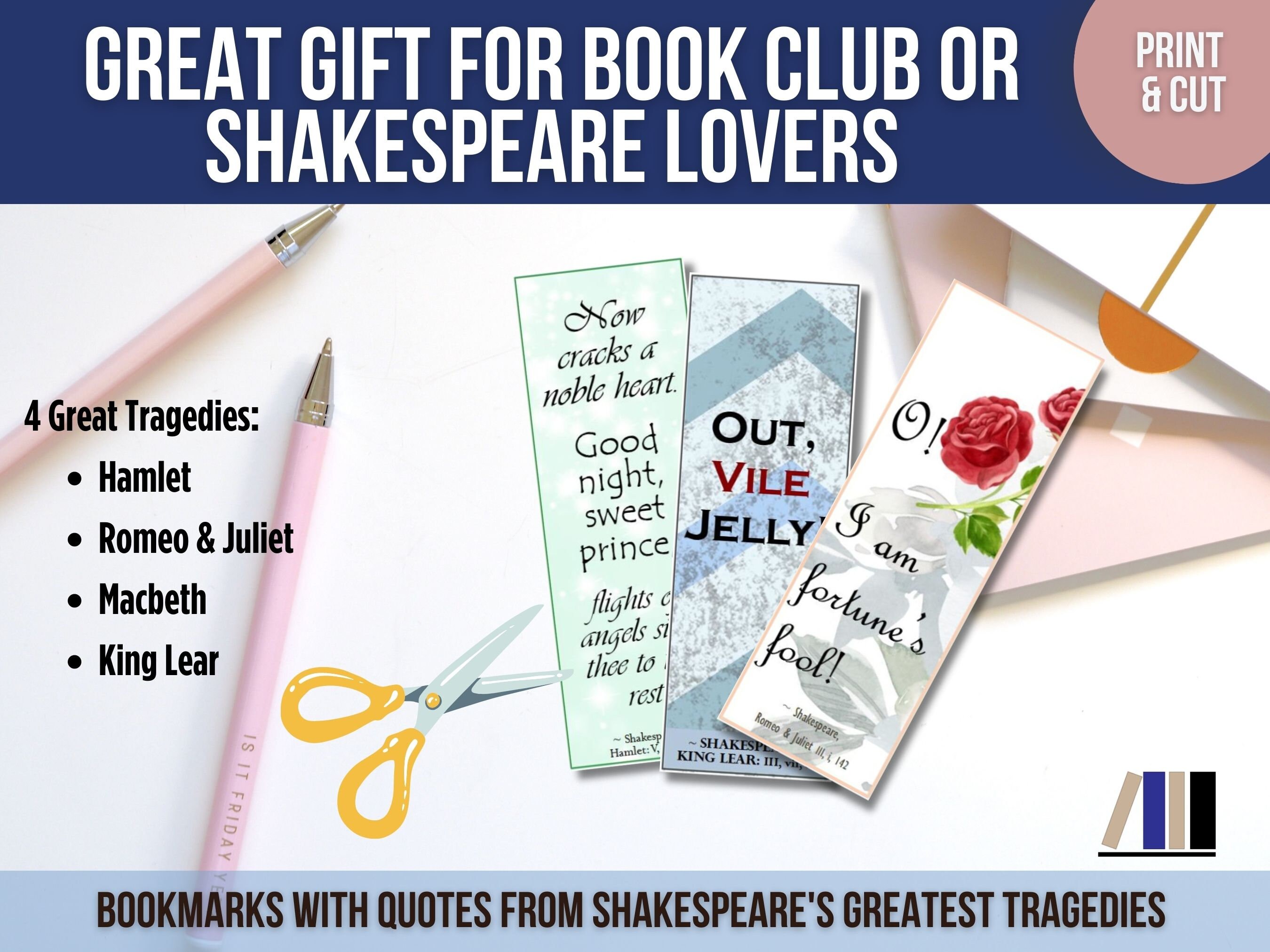 Shakespeare Bookmarks Tragedy Bundle, Book Club Gift, Shakespeare Gift ...