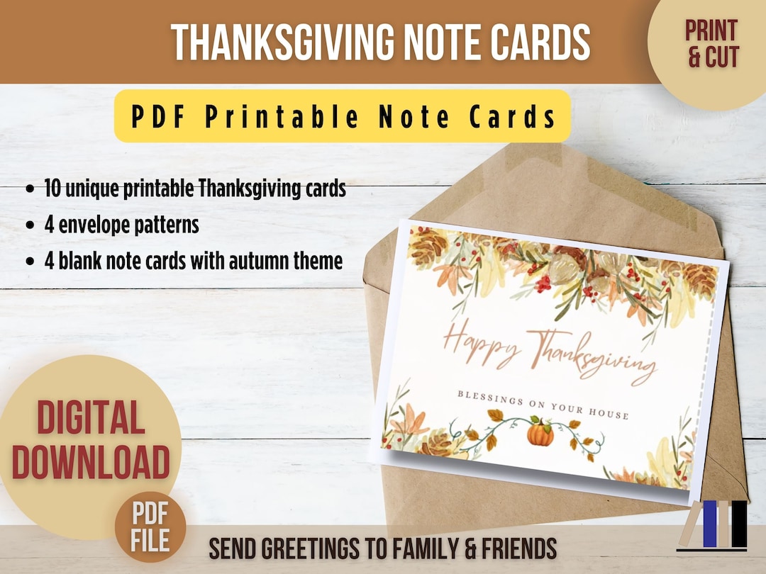 Printable Thanksgiving Note Cards Set of 10 Plus Envelope A2 - Etsy