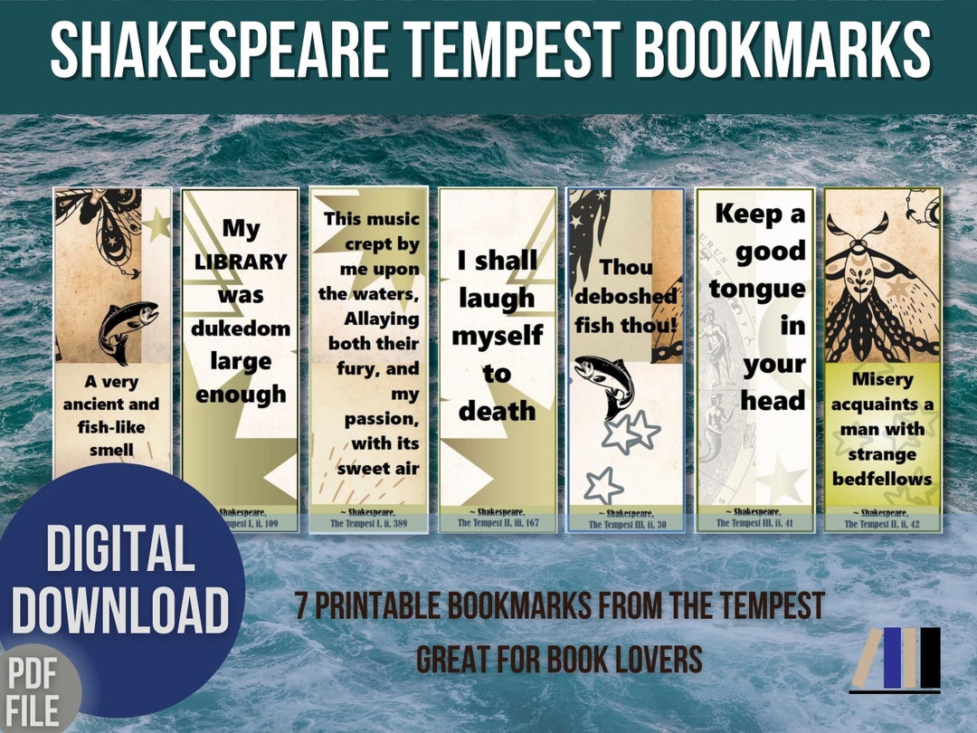 Shakespeare Bookmarks Tempest Quotes, Book Club Gift, Shakespeare Gift ...