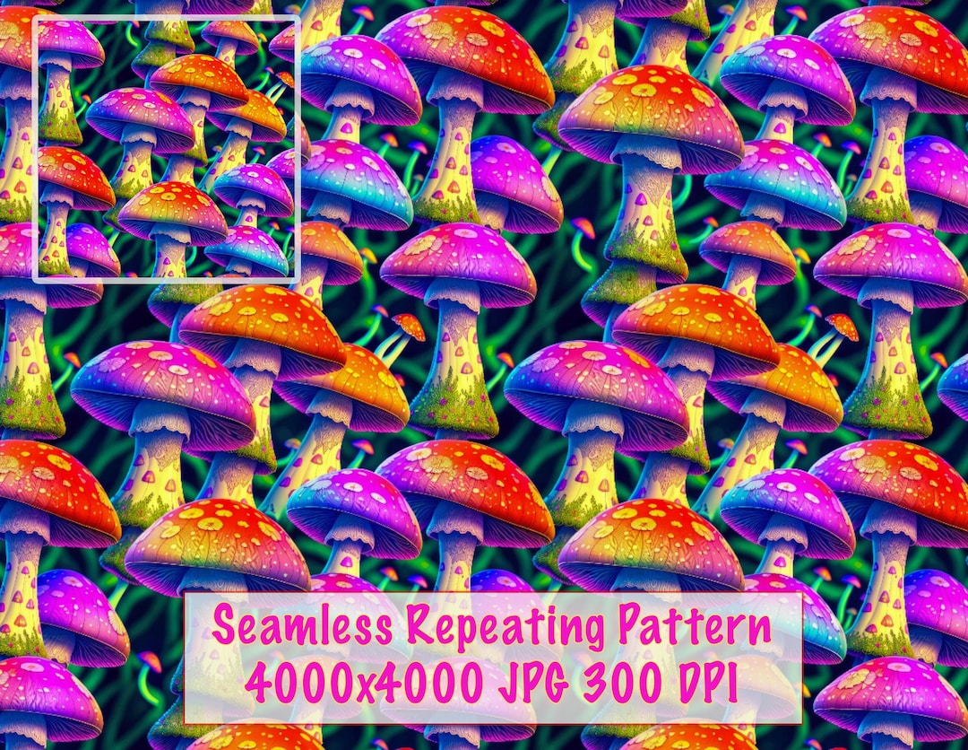 Psychedelic Magic Mushroom Pattern: Vibrant Fabric Design (commercial ...