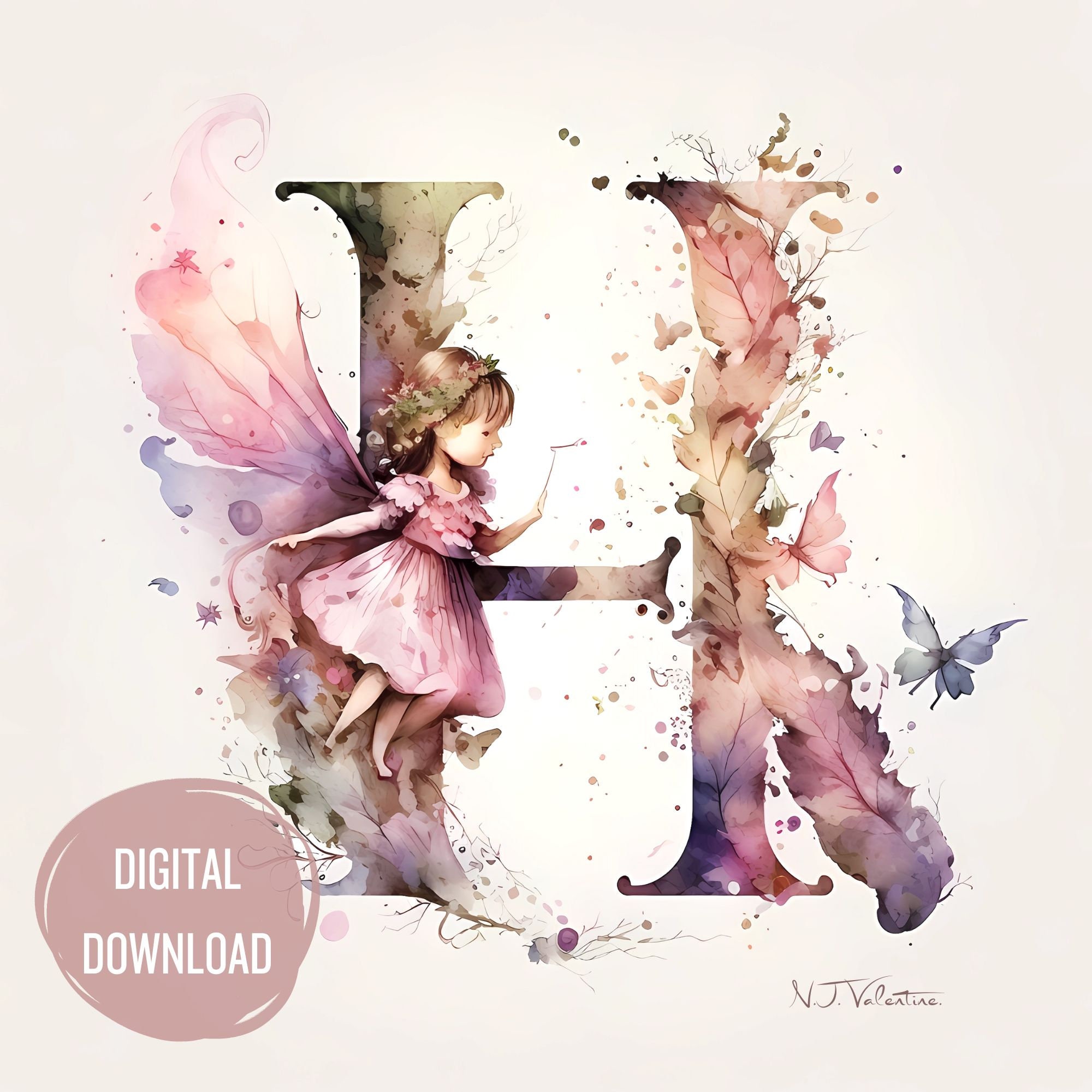 Custom Fairy Initials for the Nursery, Letter H in Watercolor Art ...