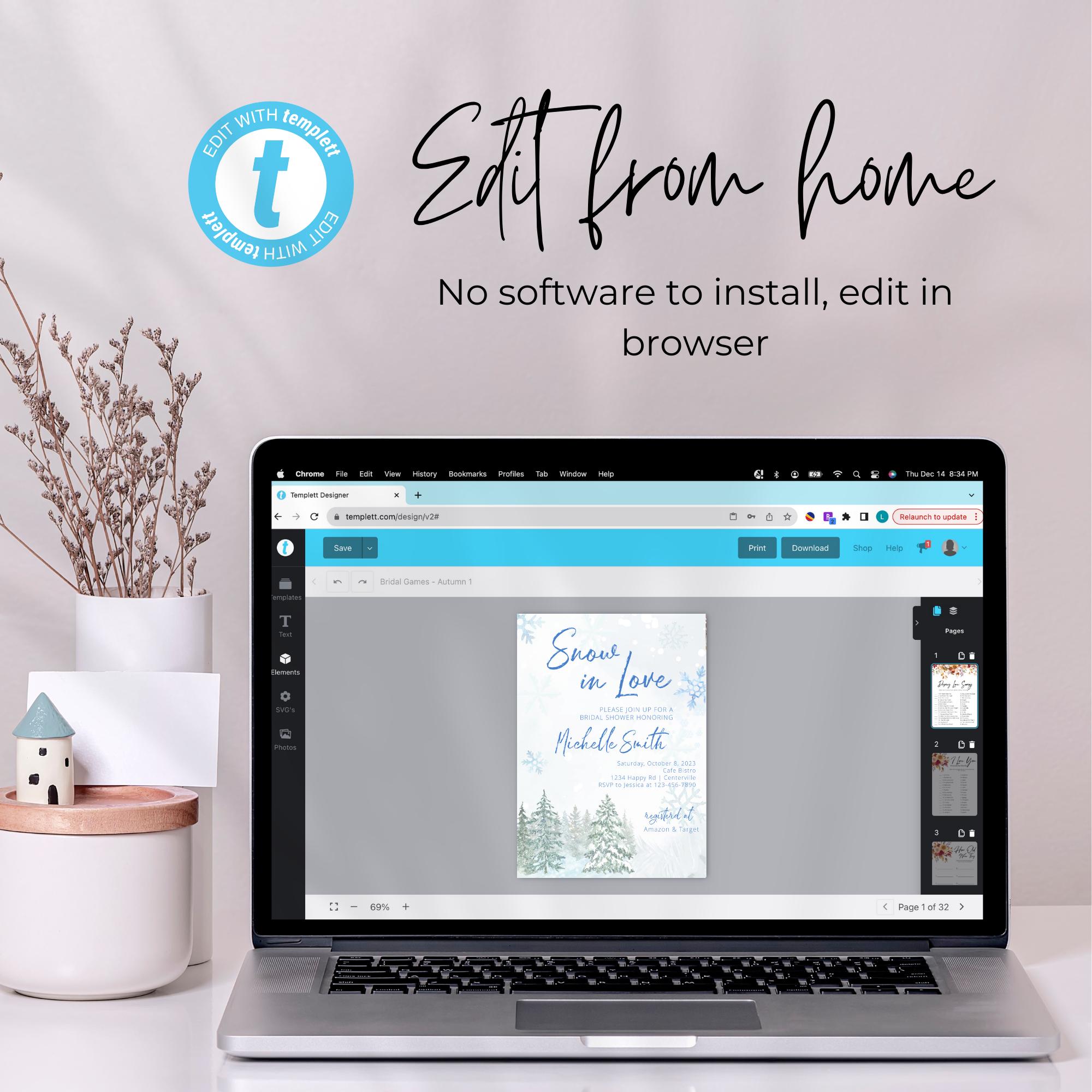 Snow in Love Bridal Shower Custom Sign, Bridal Shower Editable Sign ...