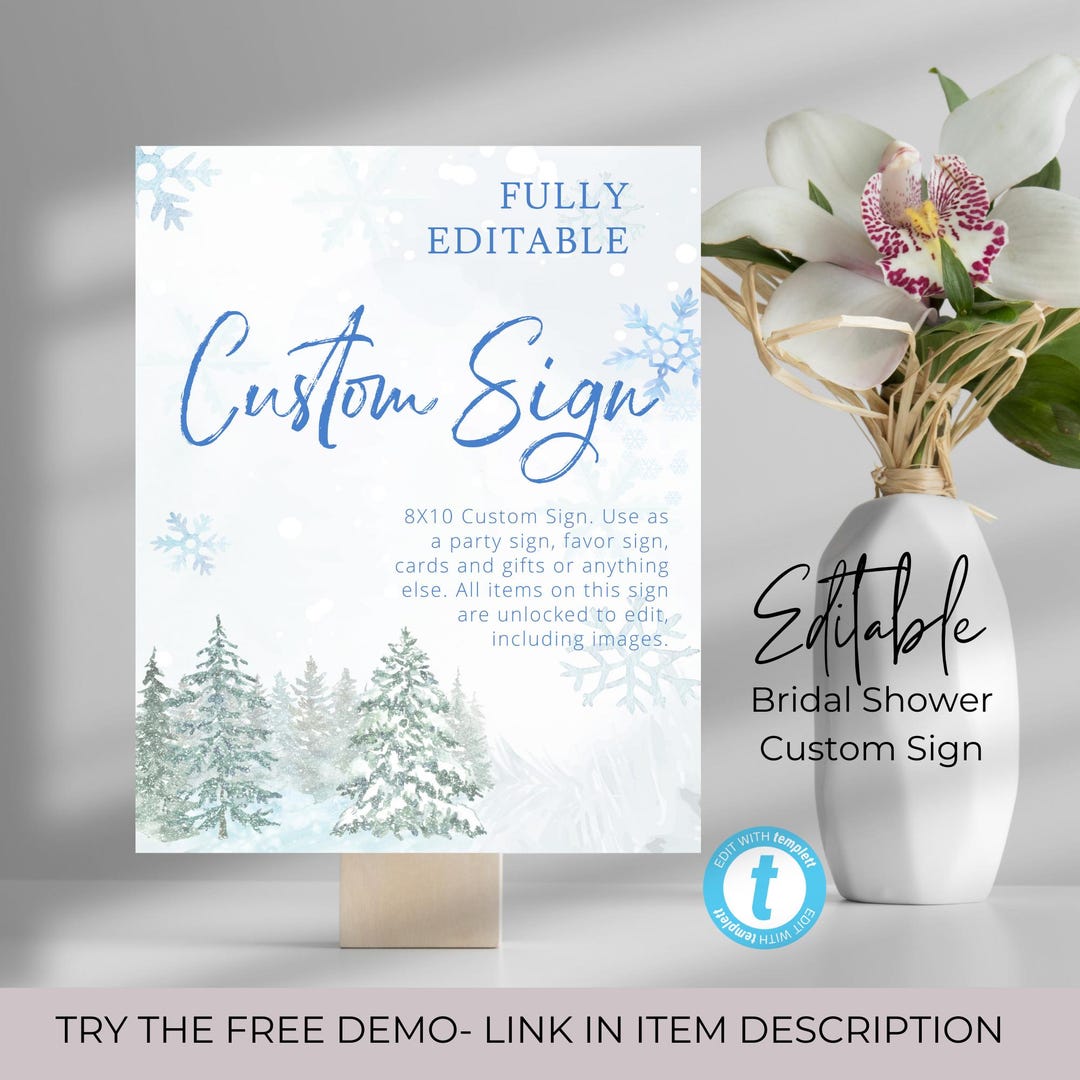 Snow in Love Bridal Shower Custom Sign, Bridal Shower Editable Sign ...