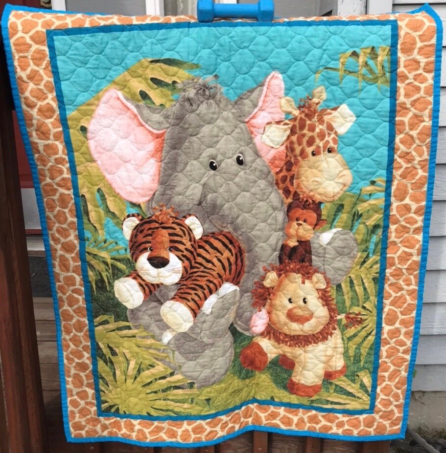 Jungle Animal Baby Quilt Made From Panel and Bound - Etsy