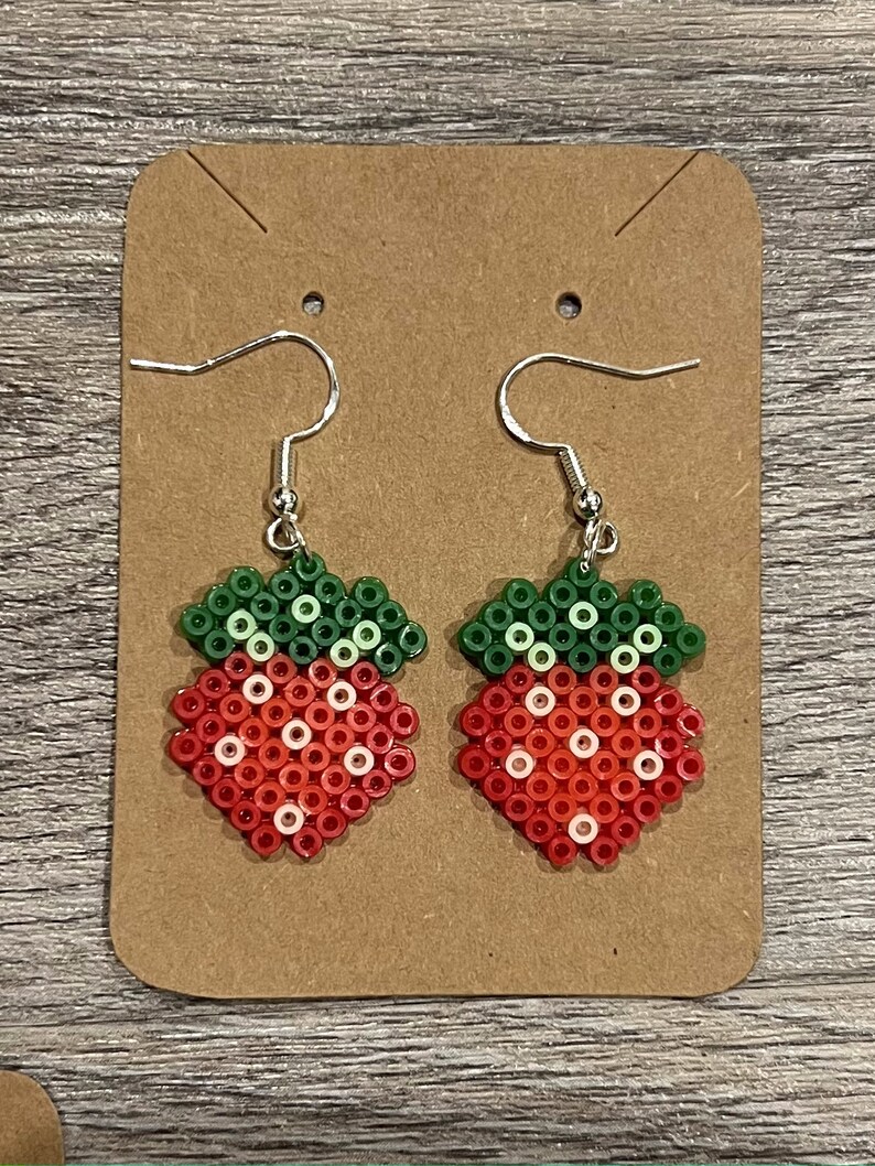 Strawberry Perler Bead Earrings - Etsy