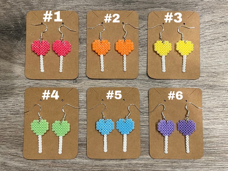 Heart Shaped Lollipop Perler Bead Earrings - Etsy