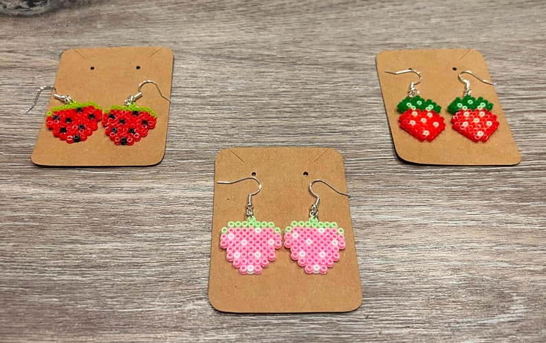 Strawberry Perler Bead Earrings - Etsy