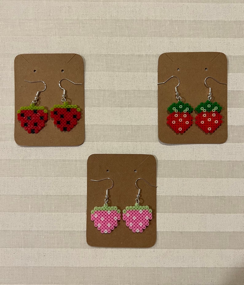 Strawberry Perler Bead Earrings - Etsy