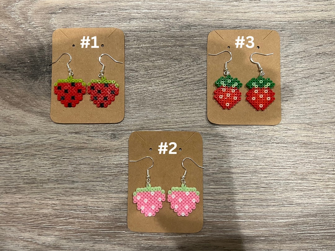 Strawberry Perler Bead Earrings - Etsy