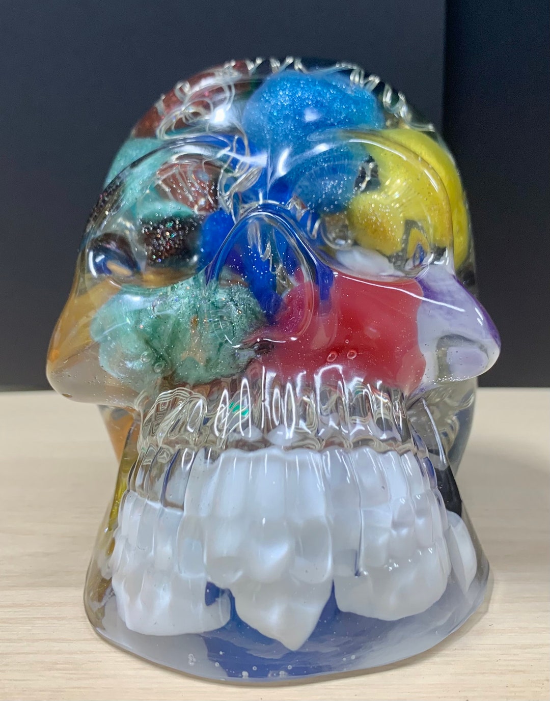 Resin Lighted Skull of Skulls, Clear and Filled With Small Mixed Color ...