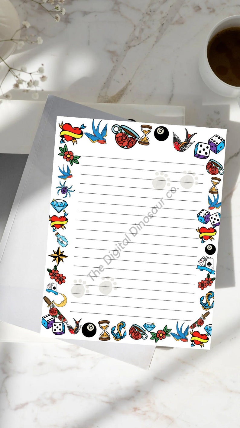 Punk Tattoo Writing Paper Lined Paper Colourful Note Paper - Etsy