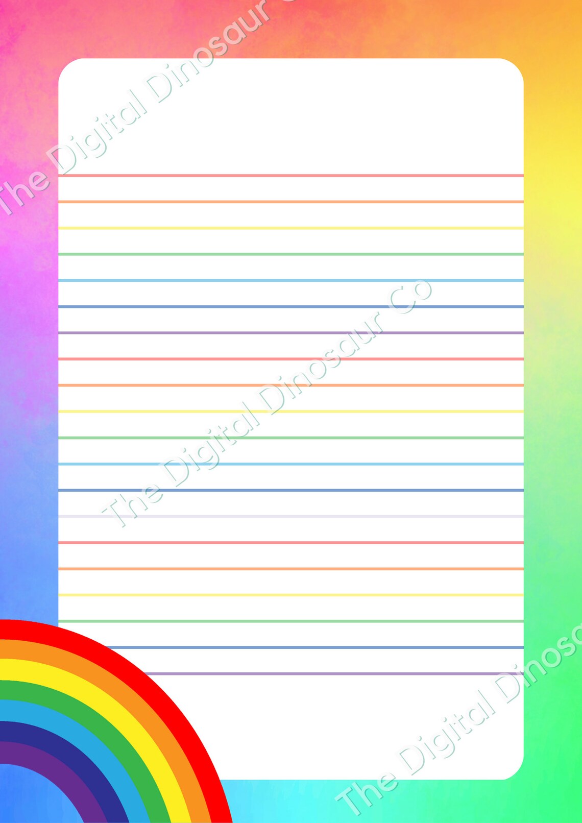 Rainbow Writing Paper, Lined Paper, Colourful Note Paper, Rainbow ...