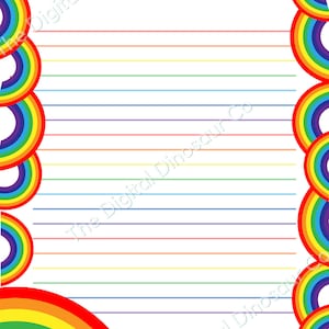 Rainbow Writing Paper, Lined Paper, Colourful Note Paper, Rainbow ...