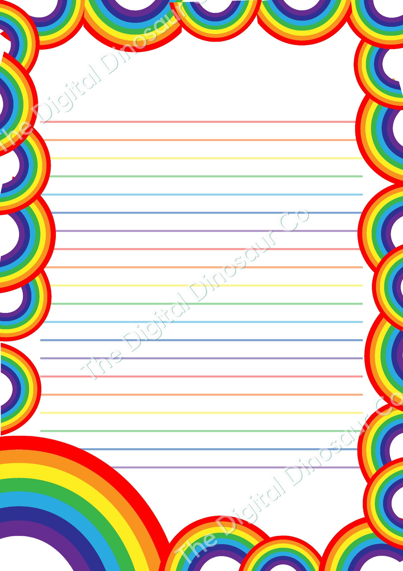 Rainbow Writing Paper, Lined Paper, Colourful Note Paper, Rainbow ...