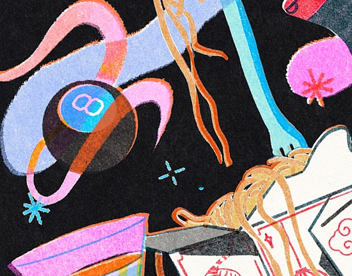 Takeout Night Risograph Print (black), Wall Decor for Dining Room ...