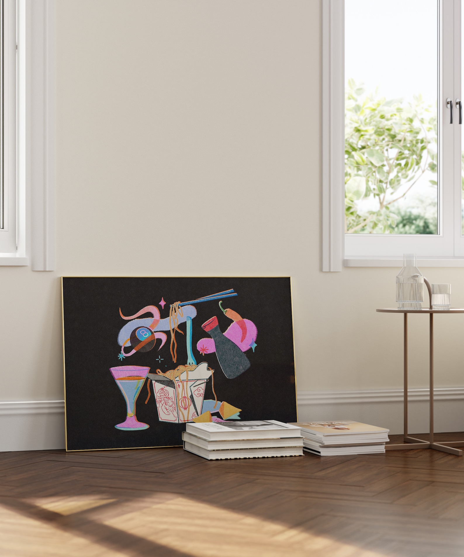 Takeout Night Risograph Print (black), Wall Decor for Dining Room ...