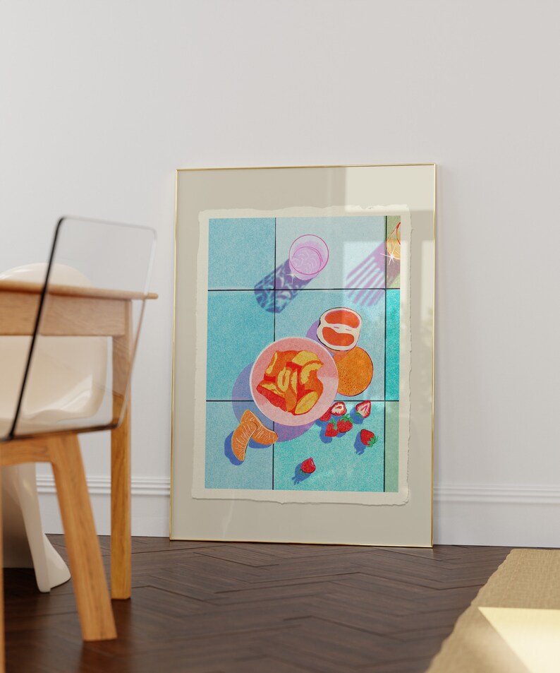 Fruit Print on Ripped Paper Background, Risograph Poster, Italian Inspired Wall Art, Kitchen Art ...