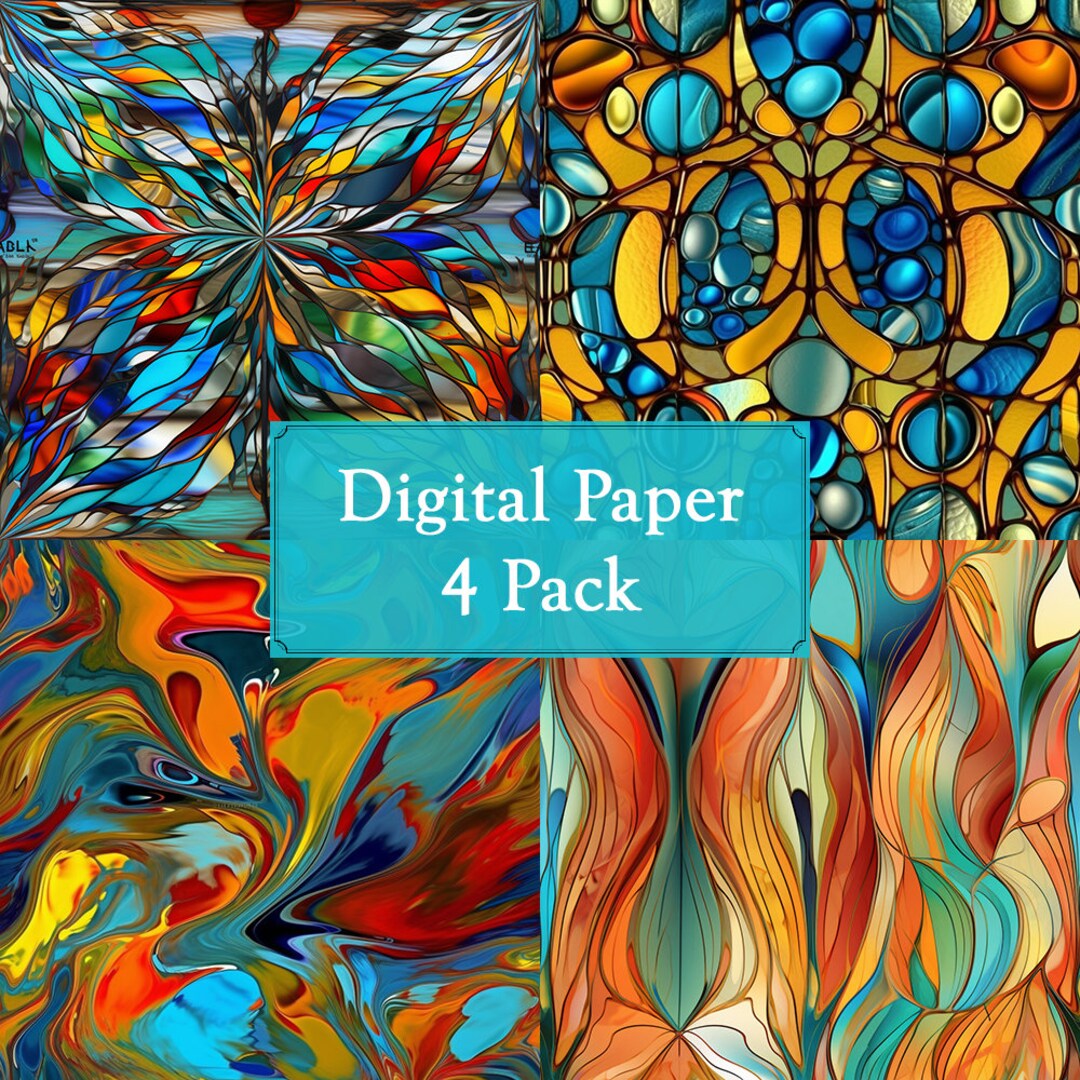 Vibrant Stained Glass Inspired Printable Art Paper Pack - Etsy