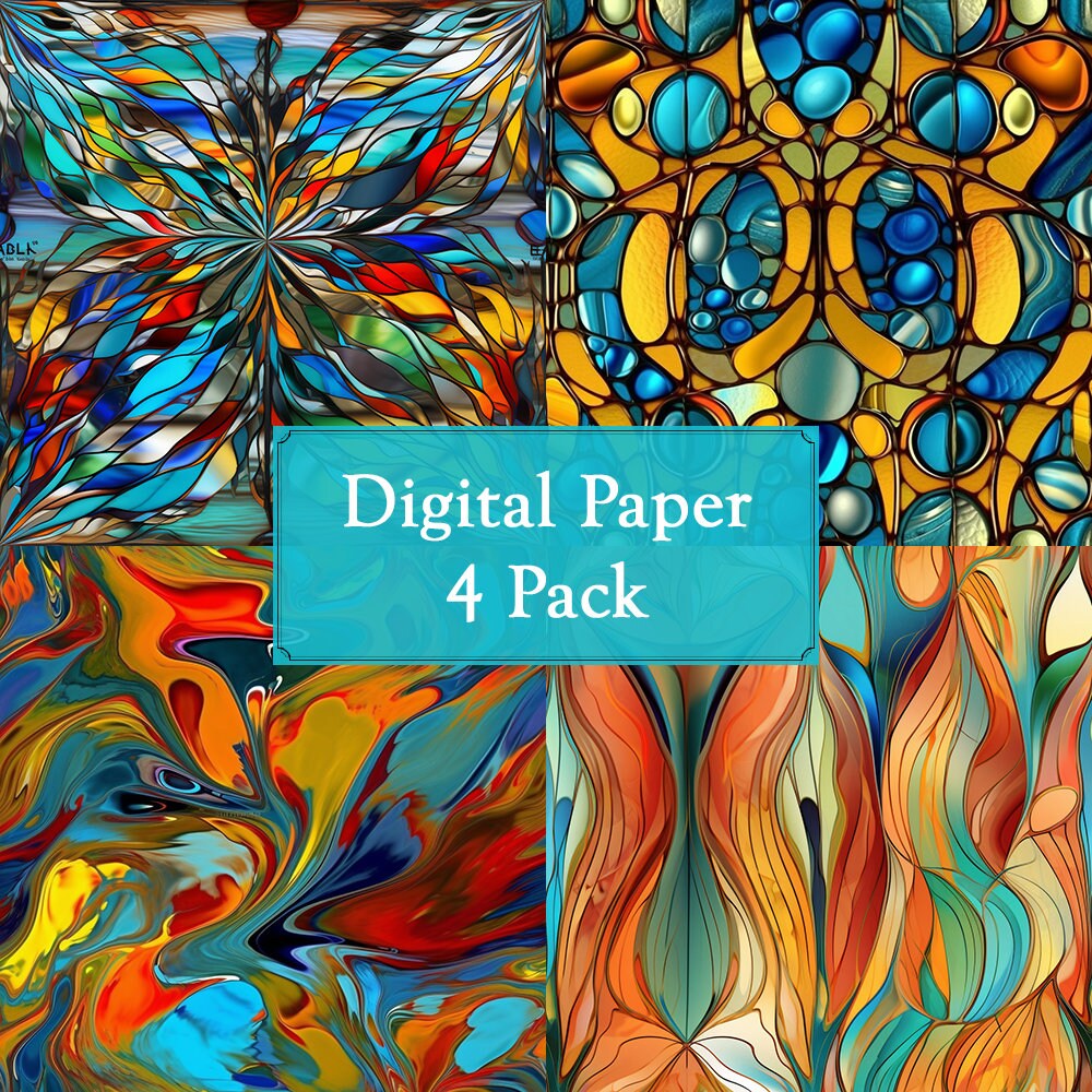 Vibrant Stained Glass Inspired Printable Art Paper Pack - Etsy