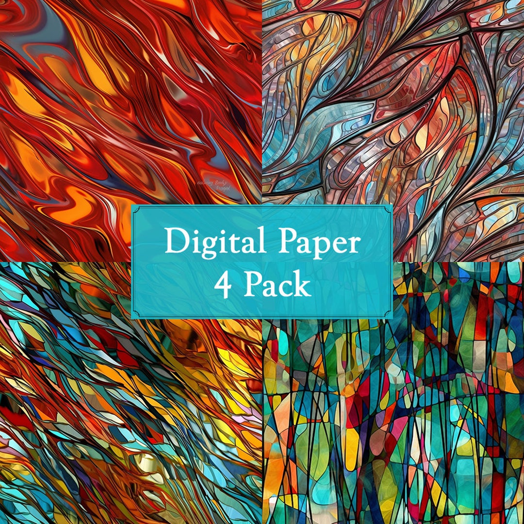 Colorful Glass Mosaic Printable Art Digital Paper Bundle - Etsy