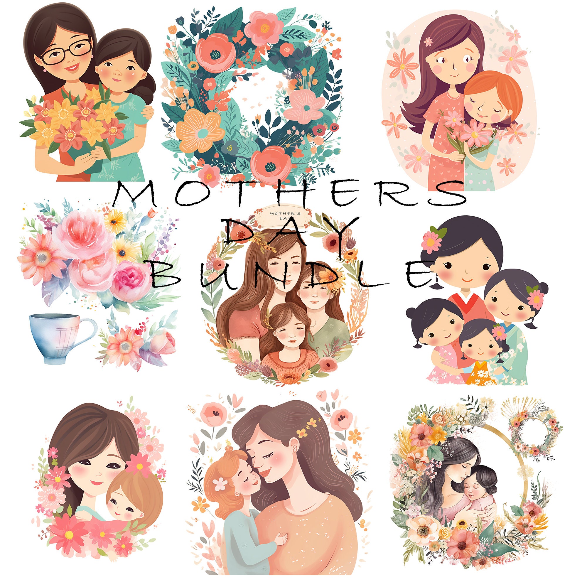 Mother's Day Clipart Bundle, 15 Highquality Pngs With Transparent Back ...
