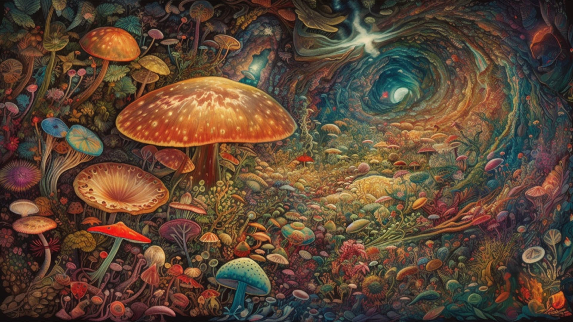 Psychedelic Mushroom Trail Desktop Wallpaper - Colorful AI Generated ...