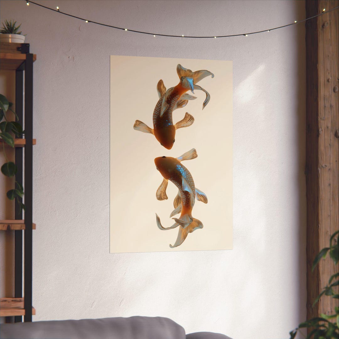 Two Koi Fish Poster, Vertical Posters, Minimal, Orange - Matte Print ...