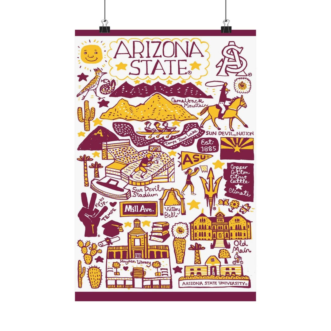 Arizona State University Vertical Poster Art Print, ASU Dorm Decor ...